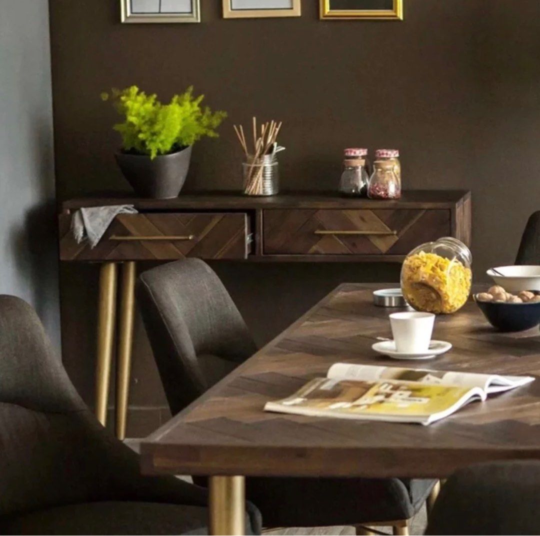 SHLE Herringbone Solid Wood Console Table, Furniture & Home Living ...