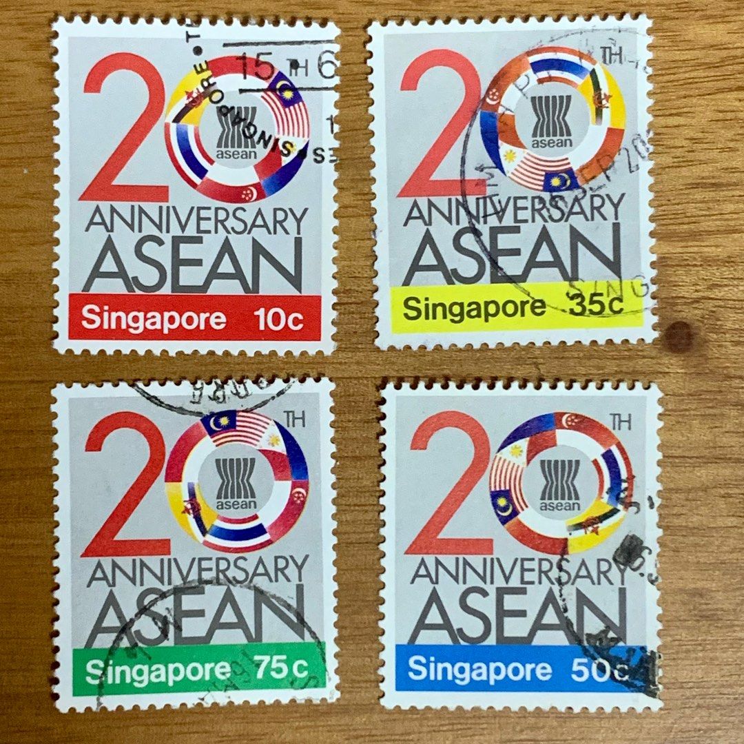 Singapore 1987 20 years of ASEAN - flags design 4v set used, Hobbies ...
