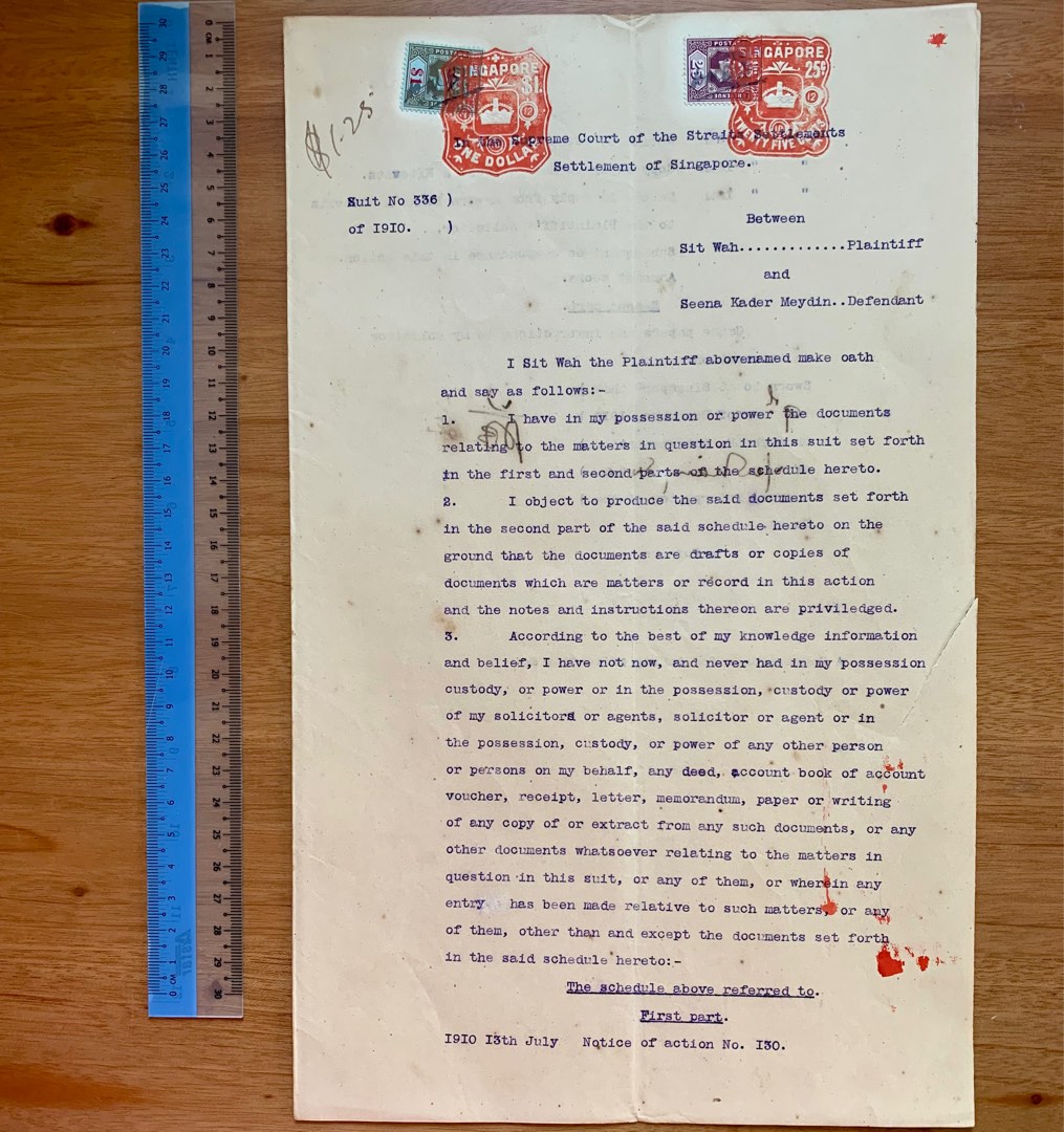 Straits Settlements Singapore 1901 vintage legal document King Edward ...