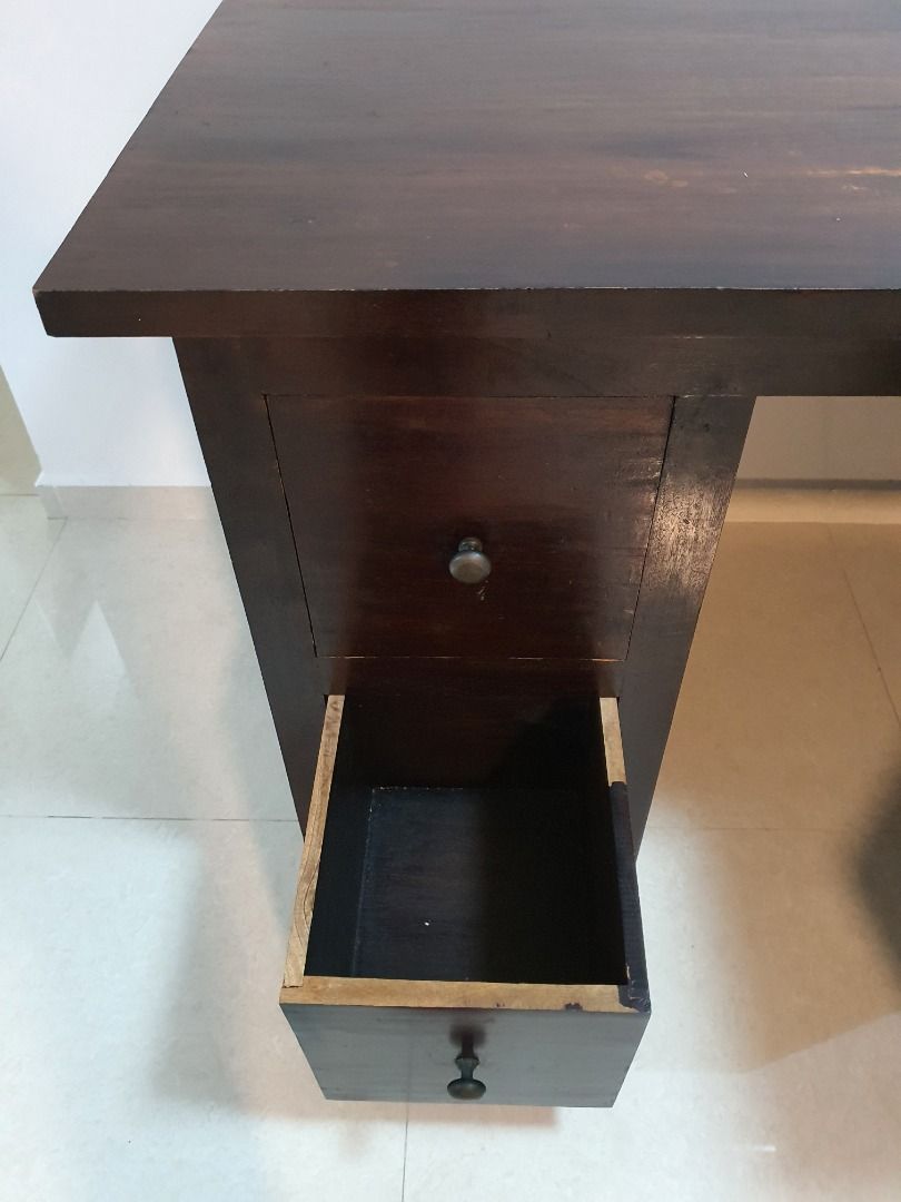 Teak wood computer & study desk with high back chair set, Furniture ...