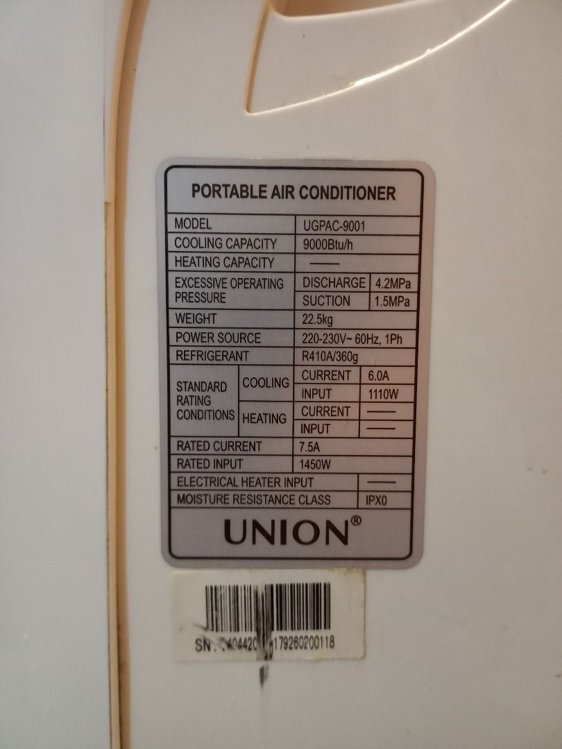Union Portable Aircon 1HP, TV & Home Appliances, Air Conditioning and ...
