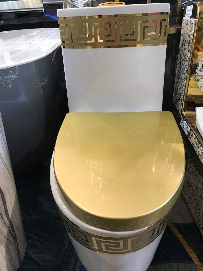 Versace Inspired Toilet White and Gold, Furniture & Home Living ...
