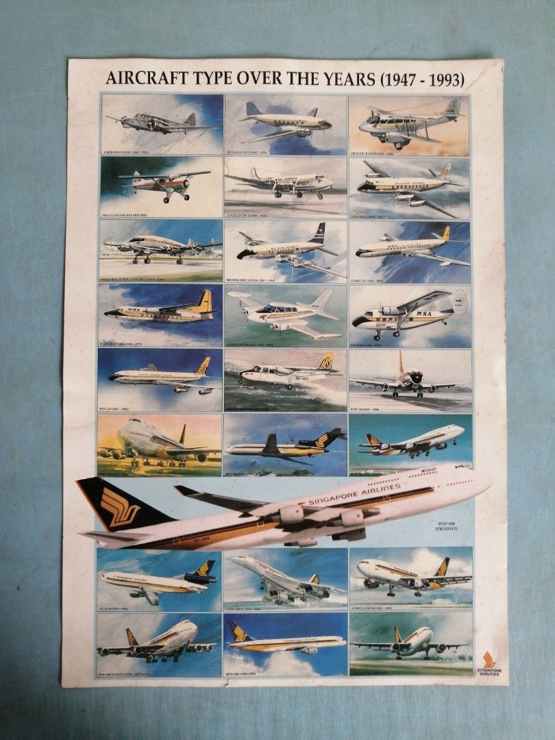 Vintage Singapore Airlines SQ Aircraft Poster 1947 to 1993, Hobbies ...