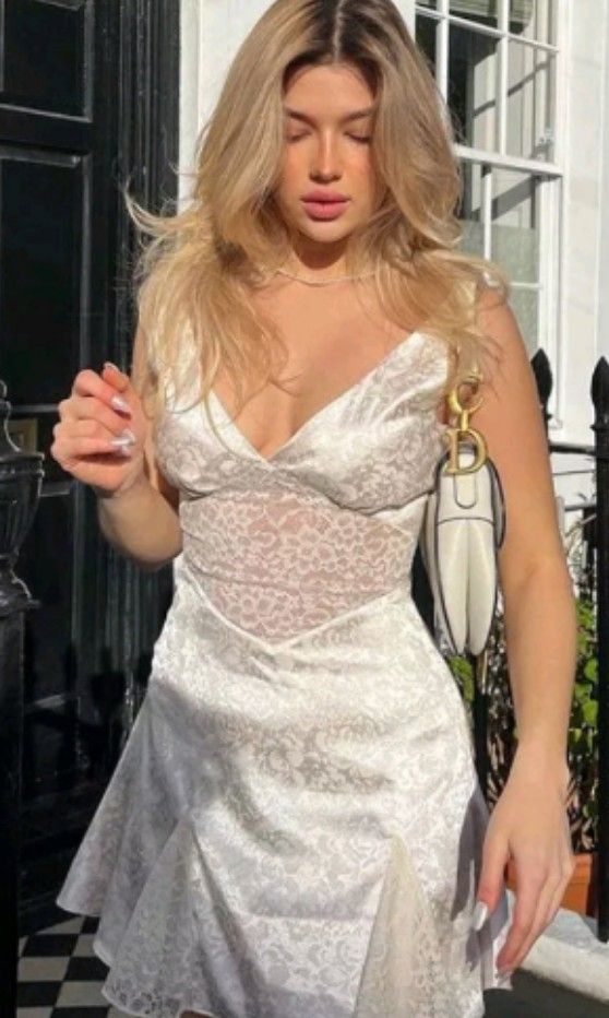 white lace silk satin dress, Women's Fashion, Dresses & Sets, Dresses on Carousell