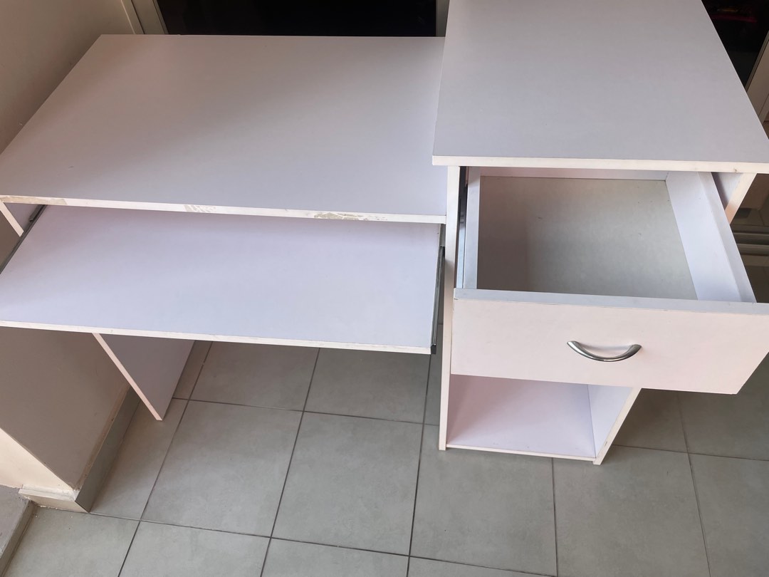 White Study table with drawer and rack, Furniture & Home Living ...