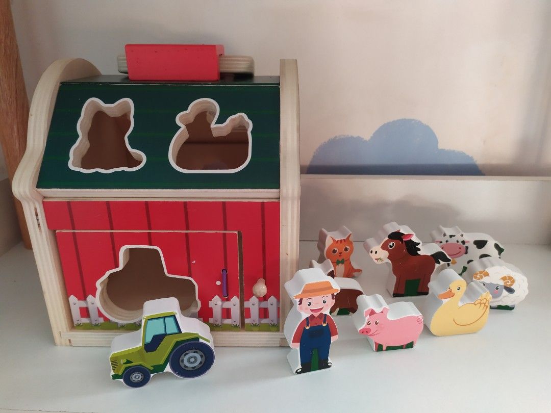 Wooden Farm Animals Shape Sorter Barn Toddler Montessori Toy on Carousell