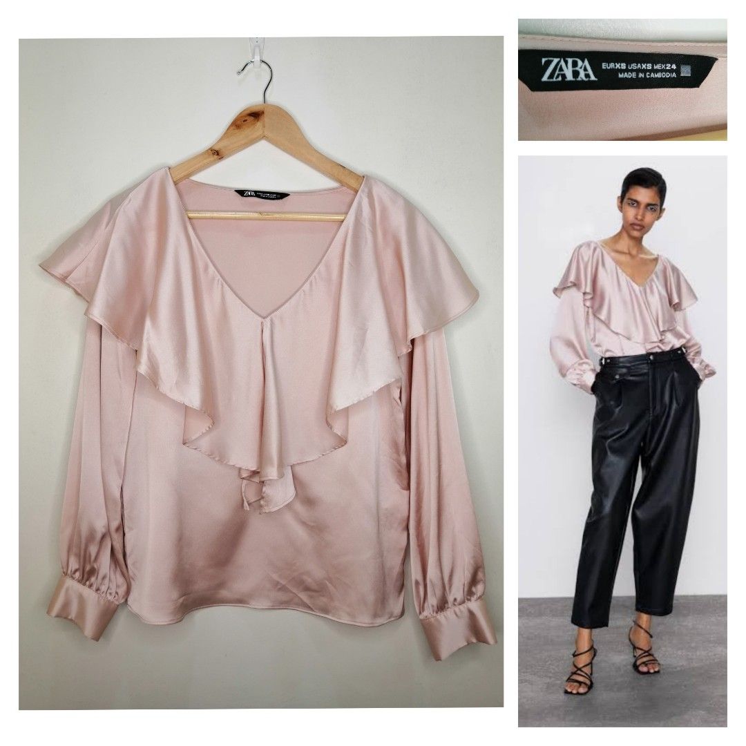 ZARA blouse powder, Women's Fashion, Tops, Blouses on Carousell