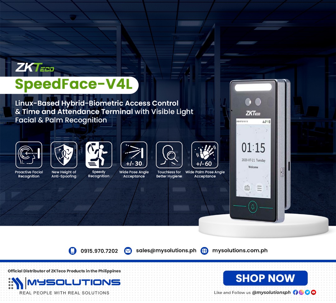 ZKTECO SPEEDFACE V4L BIOMETRIC ACCESS CONTROL & TIME ATTENDANCE FACIAL AND PALM RECOGNITION ...