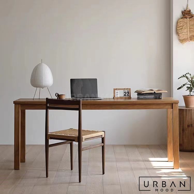 ZONAL Japandi Solid Wood Study Table, Furniture & Home Living ...