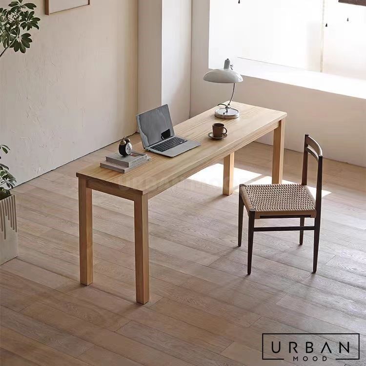 ZONAL Japandi Solid Wood Study Table, Furniture & Home Living ...
