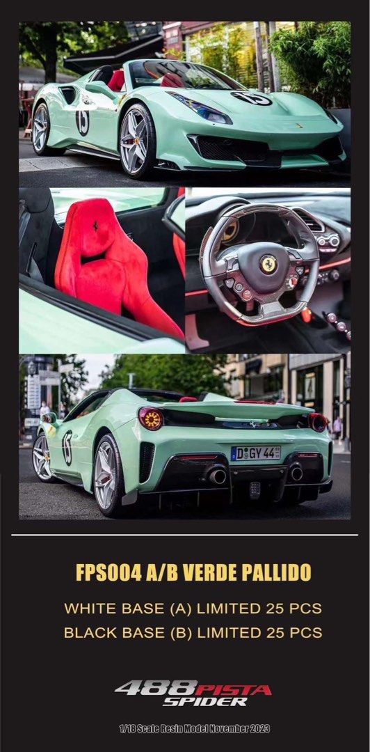 1/18 Dino Models Ferrari 488 Pista Spider (Blu Elder, Verde Masoni ...