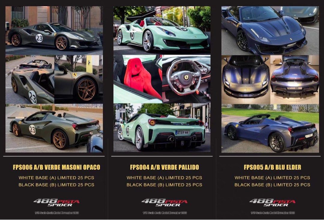 1/18 Dino Models Ferrari 488 Pista Spider (Blu Elder, Verde Masoni ...