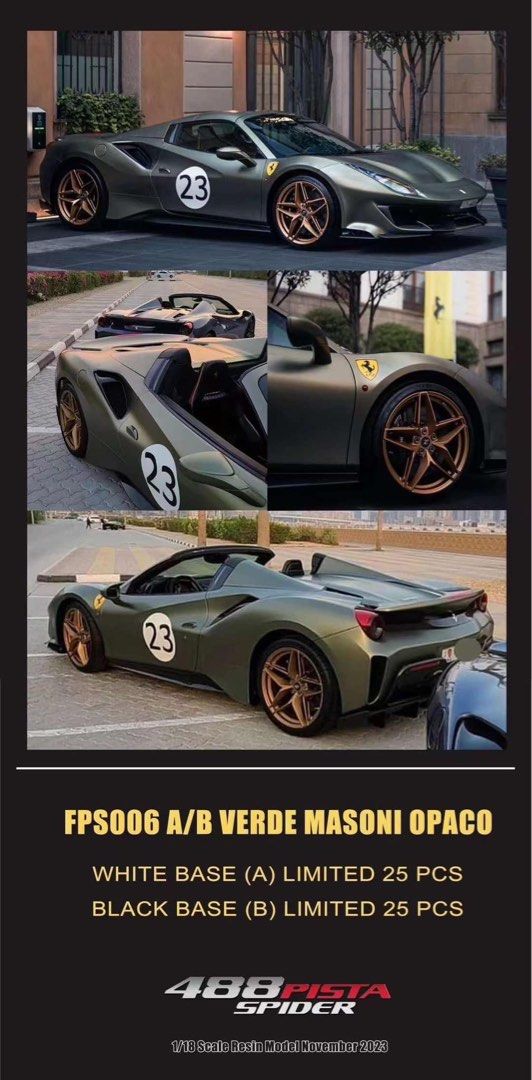 1/18 Dino Models Ferrari 488 Pista Spider (Blu Elder, Verde Masoni ...