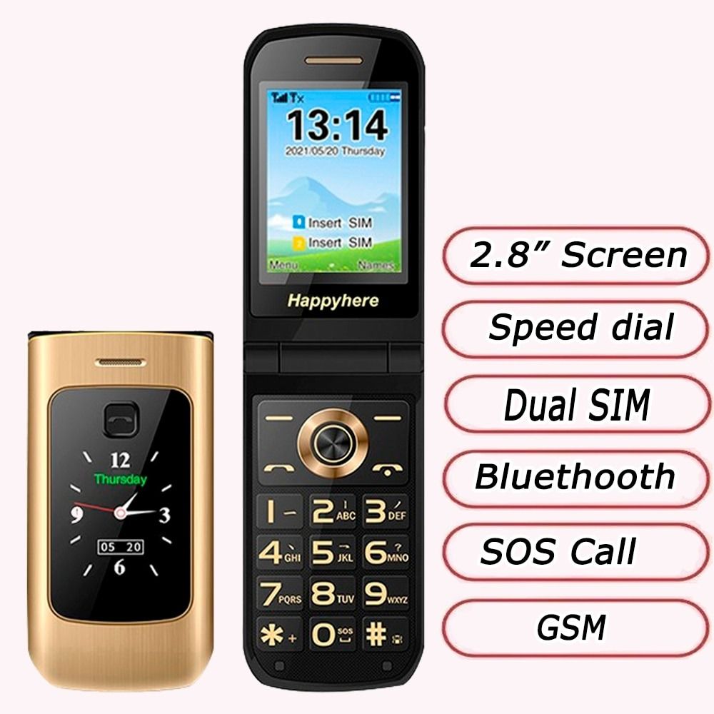 2023 new unlocked Flip Push-button Mobile Phones dual screen Speed dial celular SOS MP3 FM torch ...