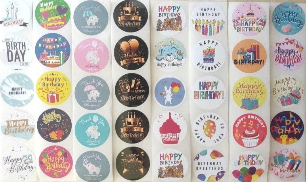2.5cm Happy birthday sticker labels ( able to mix), Hobbies & Toys ...
