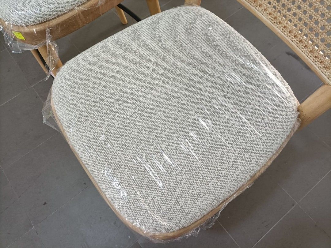 2 x VOLONIA III Rattan Counter Stools in WHITE WASH BOUCLE FABRIC ...