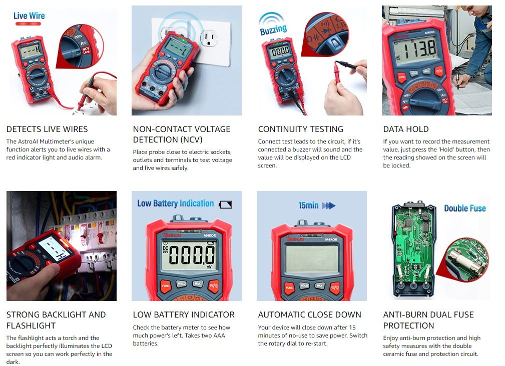 AstroAI Digital Multimeter, TRMS 4000 Counts Auto-Ranging Ohmmeter ...