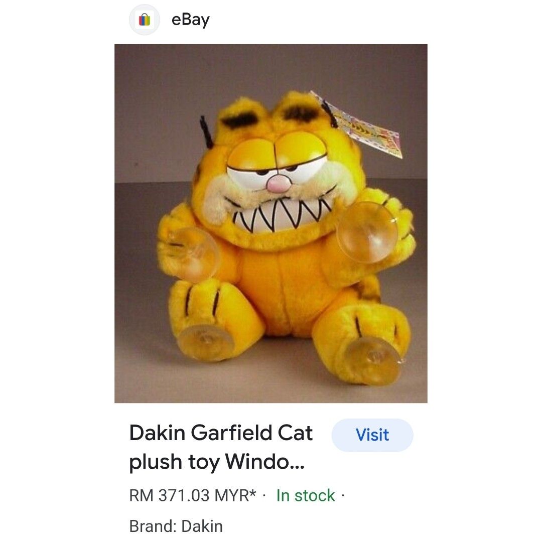 Authentic Vintage Paws Evil Garfield Plush Soft Toy, Hobbies & Toys ...