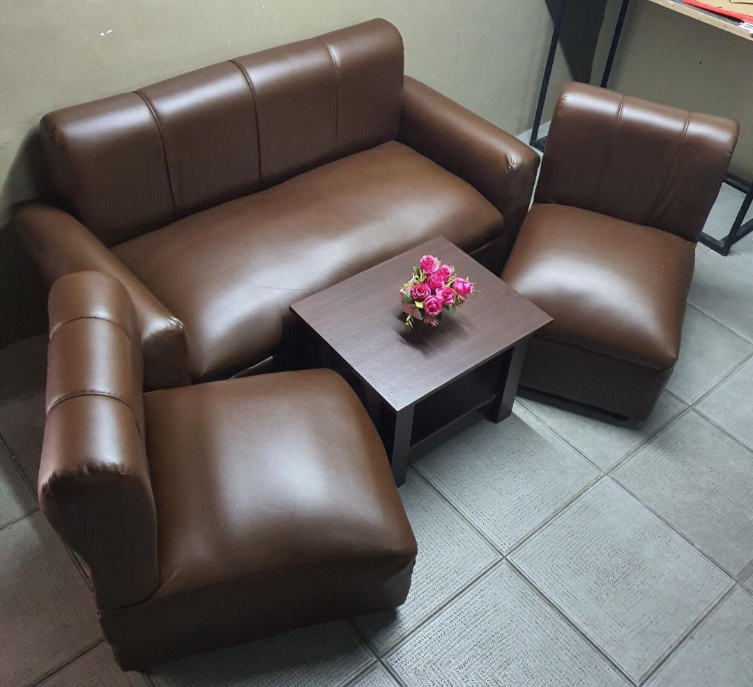 BRAND NEW !! BULCASTER BROWN LEATHER SOFA WITH CENTER TABLE URATEX FOAM ...