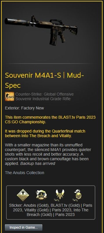 CSGO M4A1-S Mud Spec Souvenir, Video Gaming, Gaming Accessories, In ...