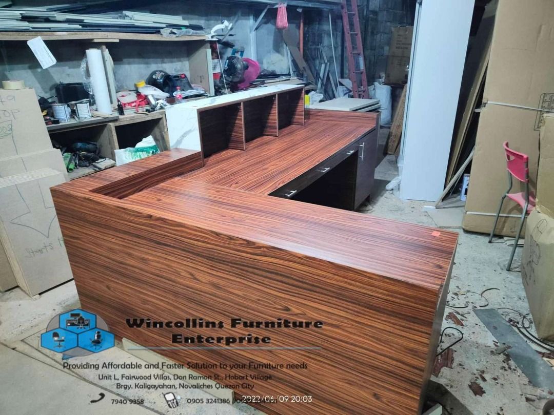 Customized L-shape reception table in Laminated finish counter top and ...