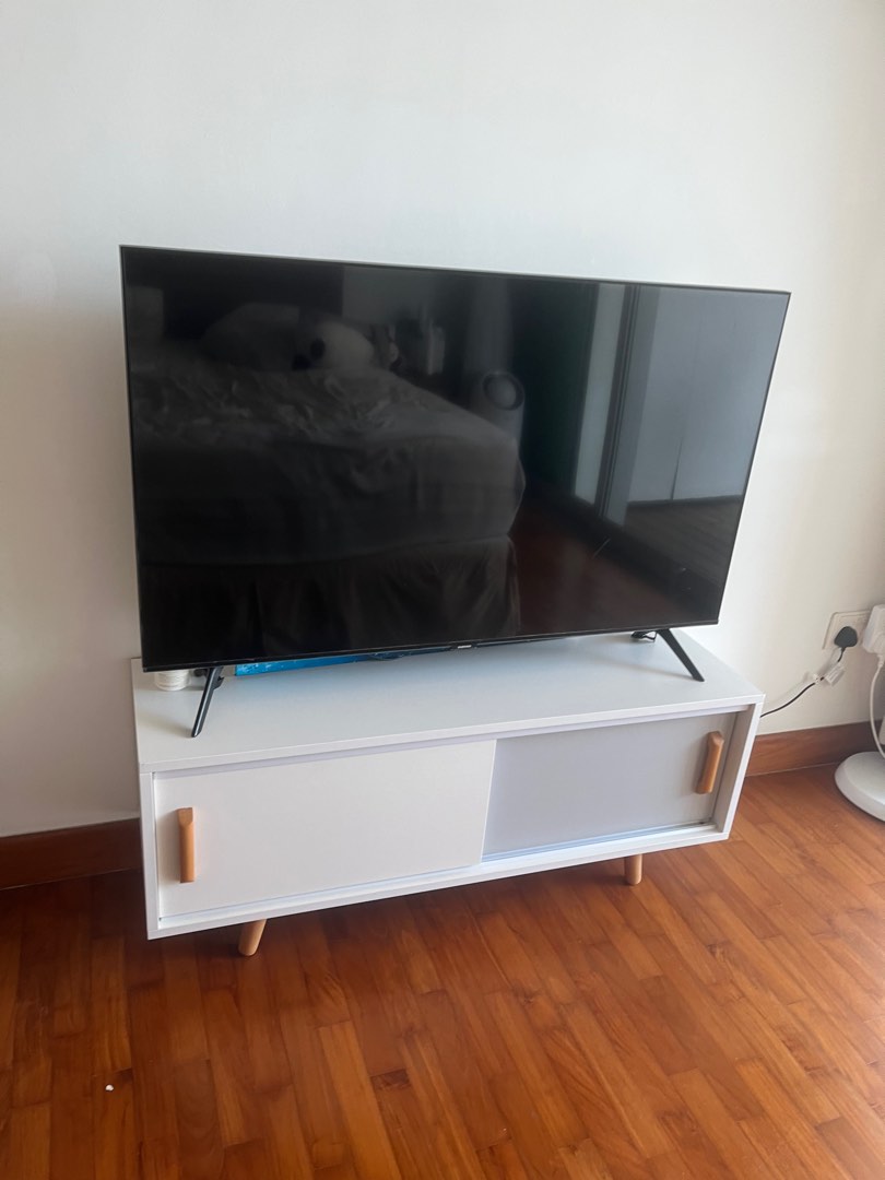 Cute white TV Console cabinet with storage, Furniture & Home Living ...
