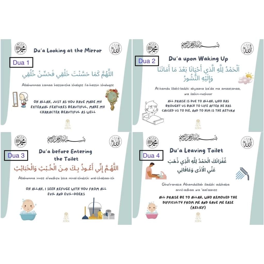 Dua stickers for kids (19 Different Dua)/ Dua Arabic Flashcards for ...