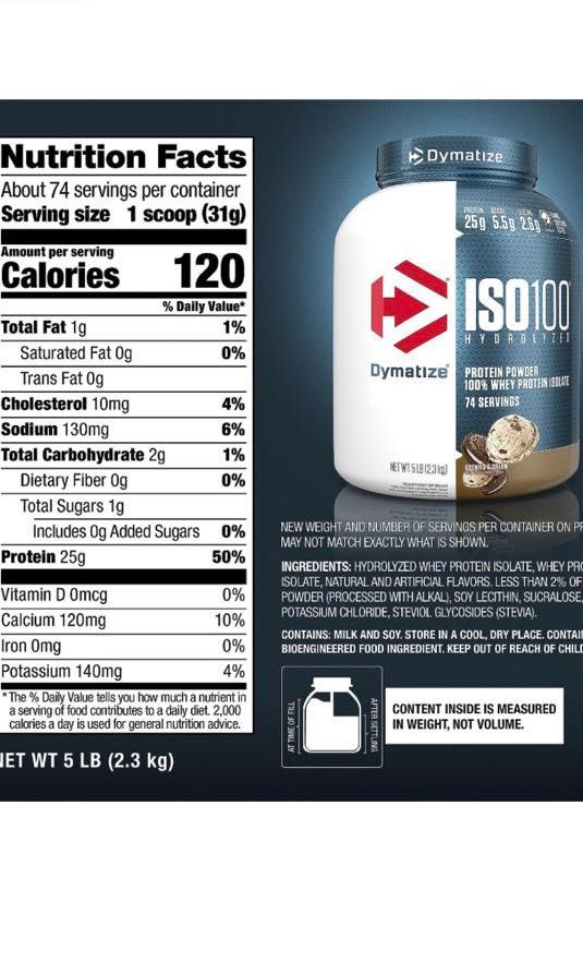 Dymatize ISO 100 Hydrolysed protein powder, cookies and cream, 5 pound 80Oz, Health & Nutrition ...
