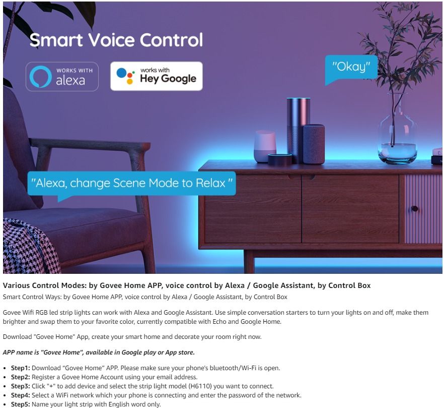 Govee WiFi LED Strip Lights Work with Alexa and Google Assistant, 5m ...