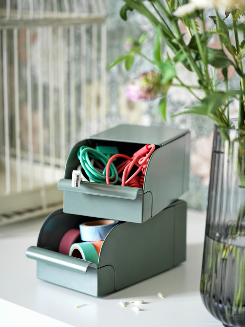 IKEA Rejsa Box - Grey green/ metal, Furniture & Home Living, Home ...