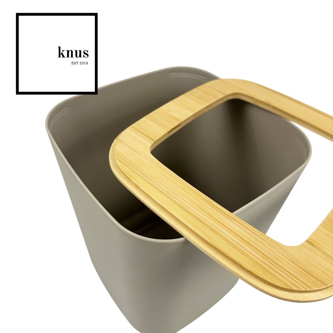 Plastic Trash Bin Square Bamboo Ring Open Top Lid Garbage Container Bin ...