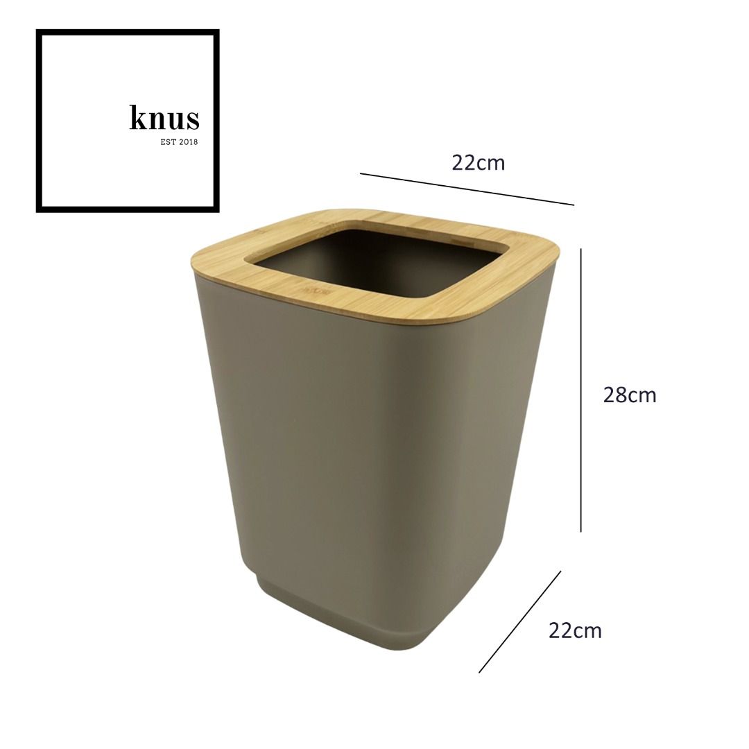 Plastic Trash Bin Square Bamboo Ring Open Top Lid Garbage Container Bin ...