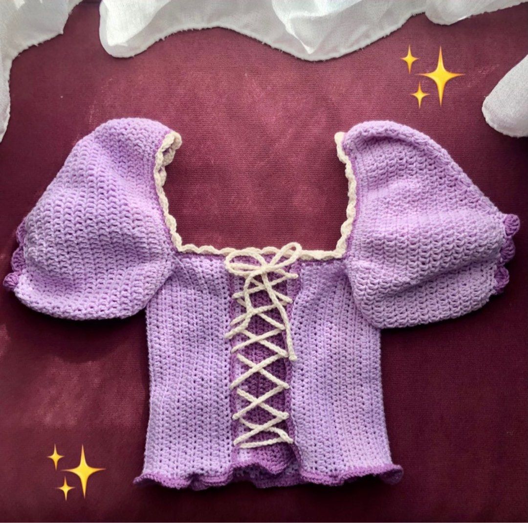rapunzel (tangled) crochet top, Women's Fashion, Tops, Blouses on Carousell