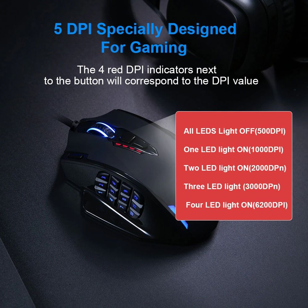 REDRAGON M908 Impact USB wired RGB Gaming Mouse 12400 DPI 17 buttons ...