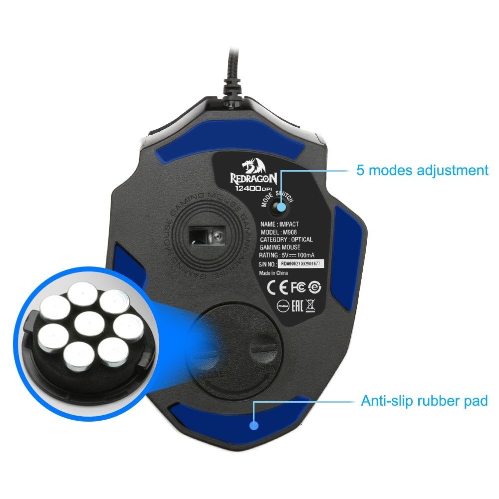 REDRAGON M908 Impact USB wired RGB Gaming Mouse 12400 DPI 17 buttons ...