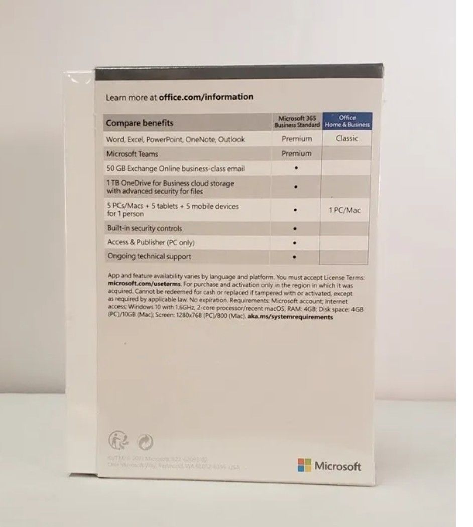 Retail Box Genuine Microsoft Office Home and Business PC/Mac 2021 or 2019 with Microsoft COA ...