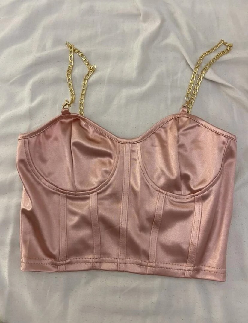 SHEIN Rose Gold Silk Satin Chain Strap Cami Top / Pink Barbie Y2k ...