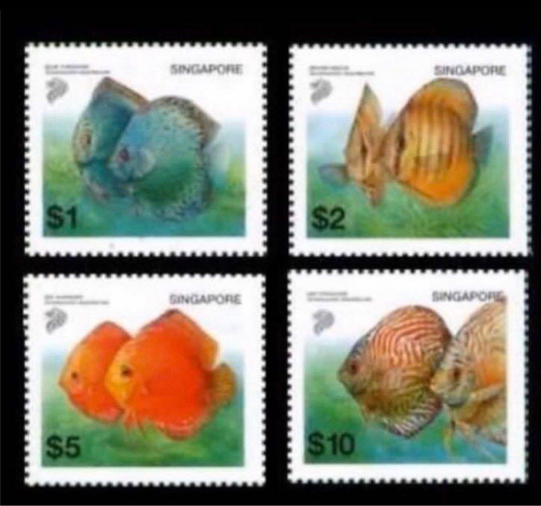 Singapore 2002 Discus aquarium fish stamp set $1 to $10 MNH mint fresh ...