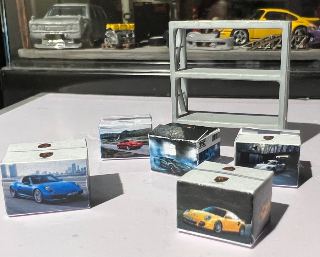 1/64 Porsche display boxes + Shelf diorama custom Hotwheels Tomica ...