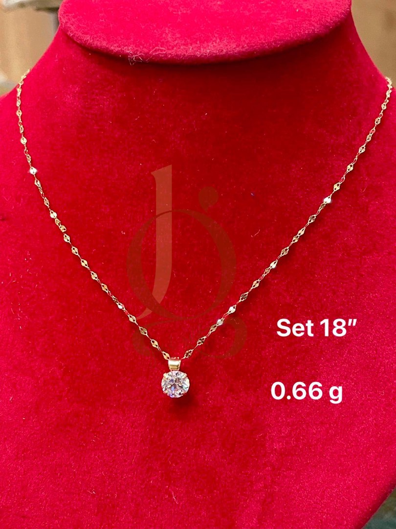 18k Saudi Gold Necklace Dancing Chain + Russian Diamond Pendant 0.66g, Women's Fashion, Jewelry ...