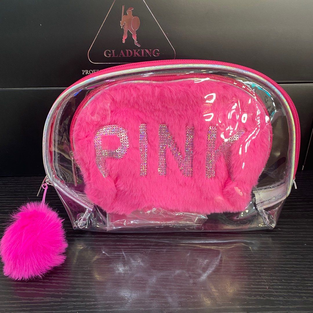 2-1 Fluff Transparent pouch F.pink -55263191, Women's Fashion, Bags ...