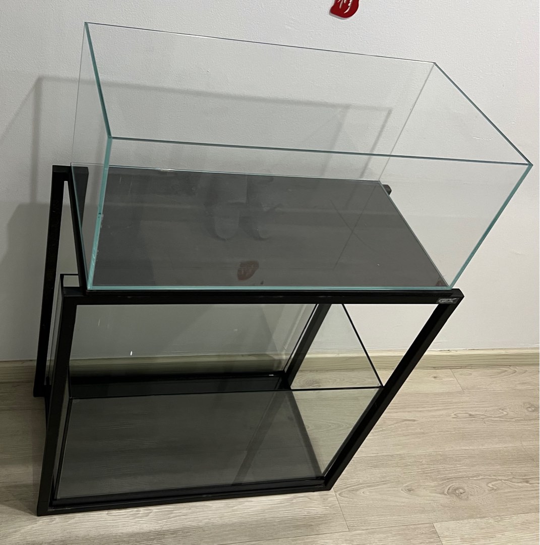 2x 2ft Fish Tank Glass with Base Mat and Black Metal Stand Rack, Pet ...