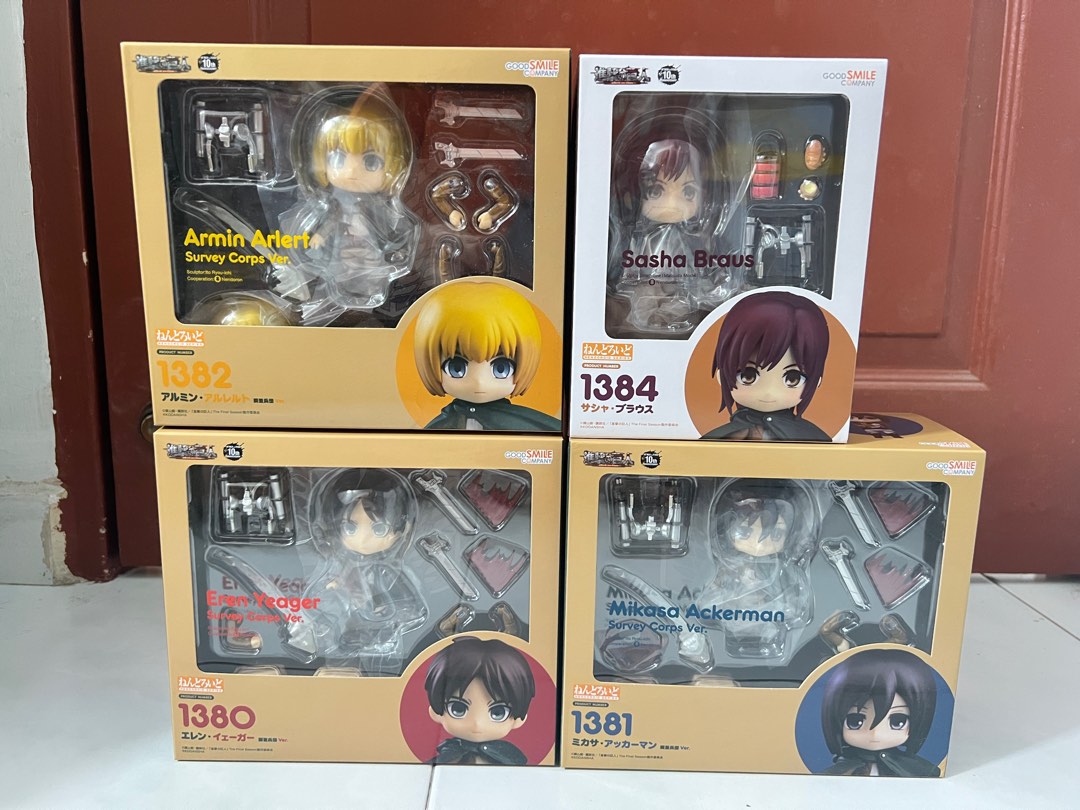 [Flash Deal!] Attack on titan AOT Nendoroid 1380 Eren, 1381 Mikasa, 1382 Armin and 1383 Sasha ...