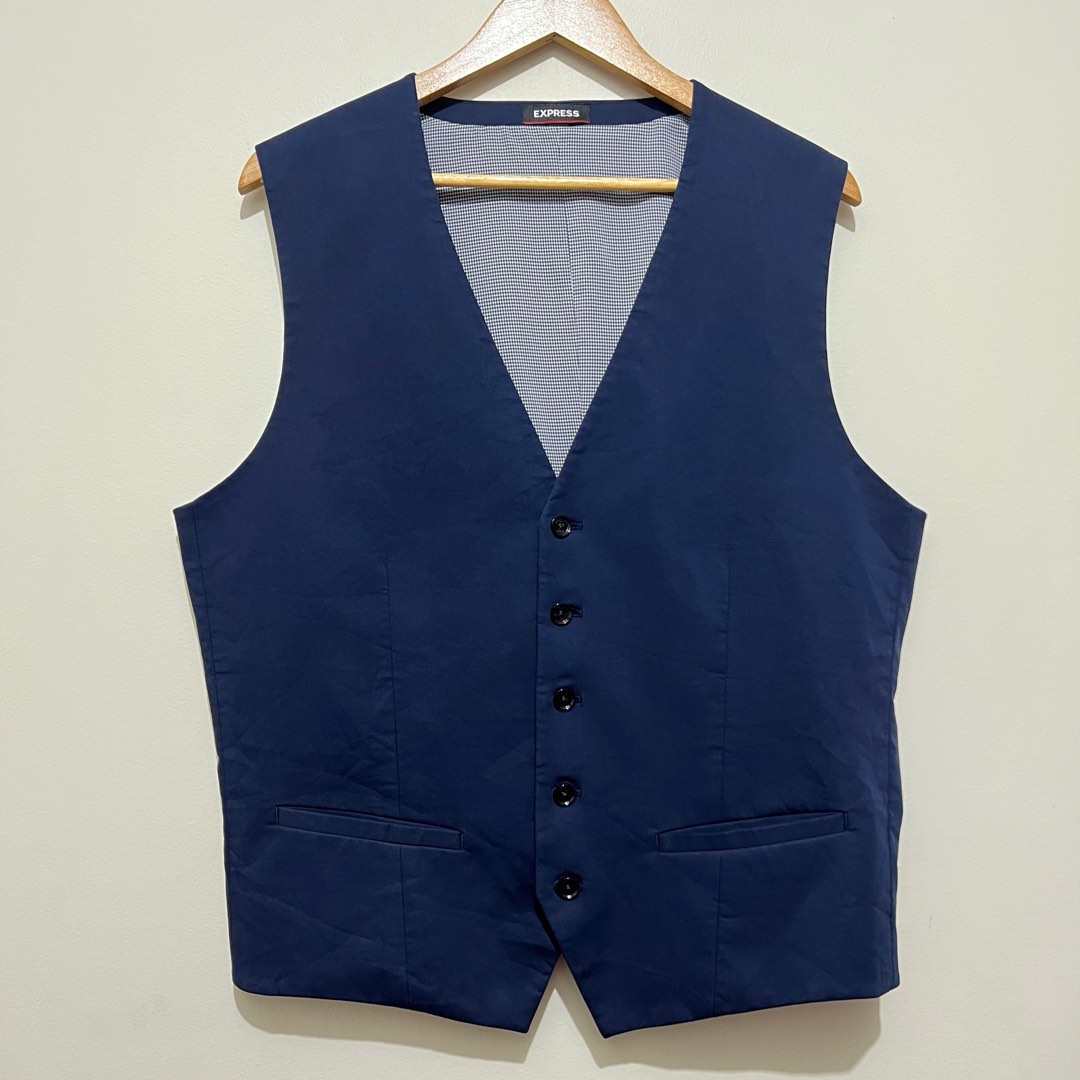 Blue Suit Vest Waistcoat, Men's Fashion, Tops & Sets, Vests on Carousell