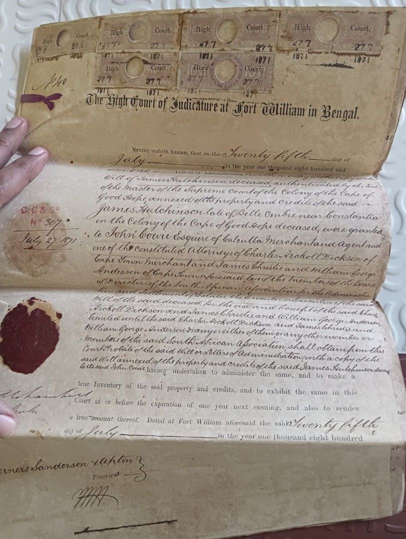 British India 1871 HIGH COURT Paper , with High value QUEEN VICTORIA ...