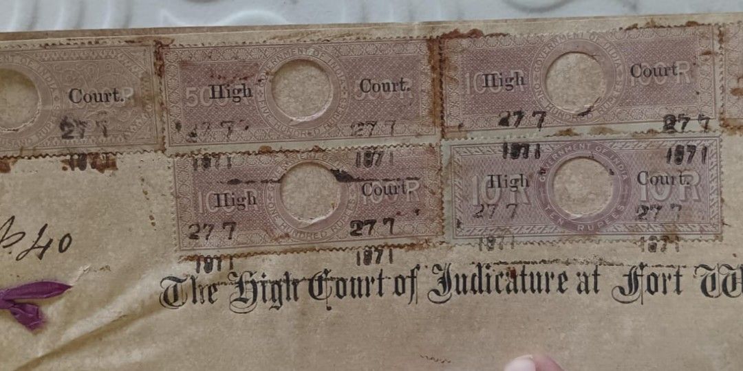 British India 1871 HIGH COURT Paper , with High value QUEEN VICTORIA ...
