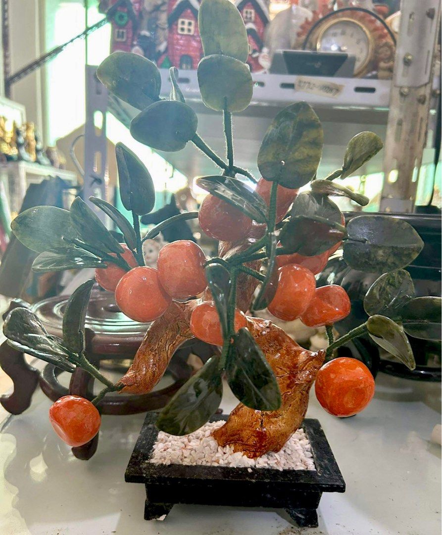 Chinese Lucky Jade Money Tree Tangerine Decor Figurine Ornament Wealth ...