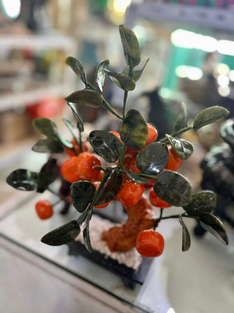 Chinese Lucky Jade Money Tree Tangerine Decor Figurine Ornament Wealth ...