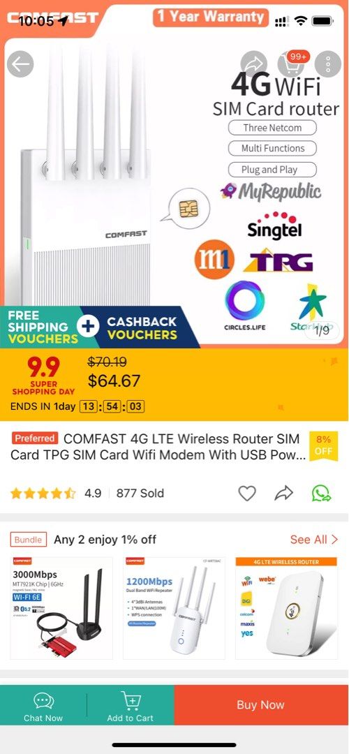 COMFAST 4G LTE Wireless SIM Card Router / USB Power Interface High Gain ...