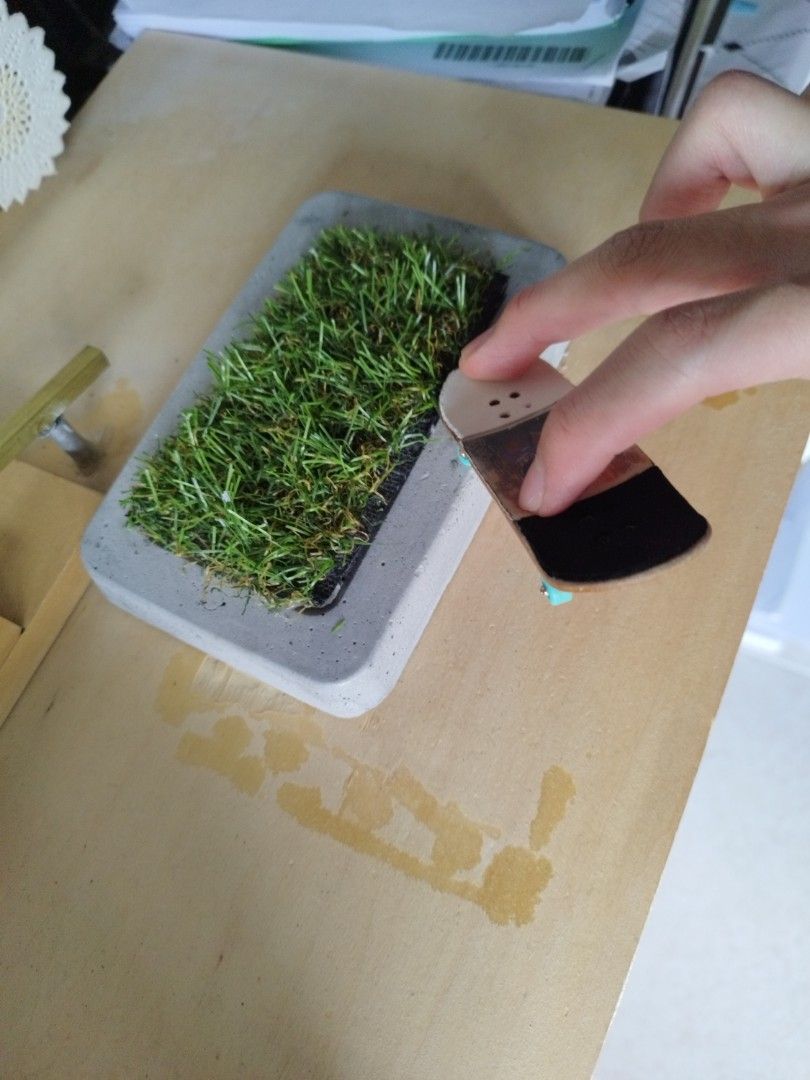 Concrete fingerboard ledge with grass patch, Hobbies & Toys, Toys ...